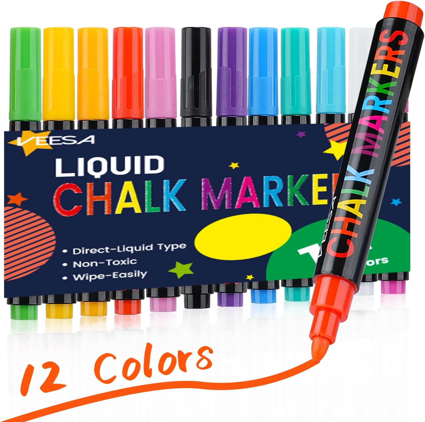 Bybiment Markers 12 Colors, Fine Tip, Erasable Washable, Window Car ...