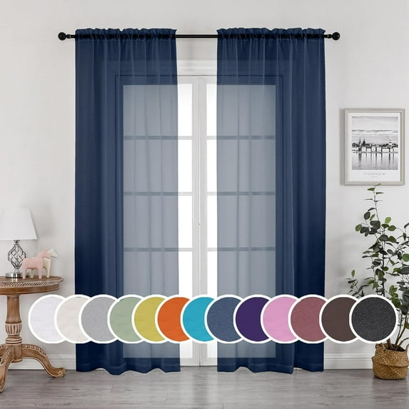 Bybiment Navy Blue Sheer Curtains 90 Inches Long, Light Filtering Sheer ...