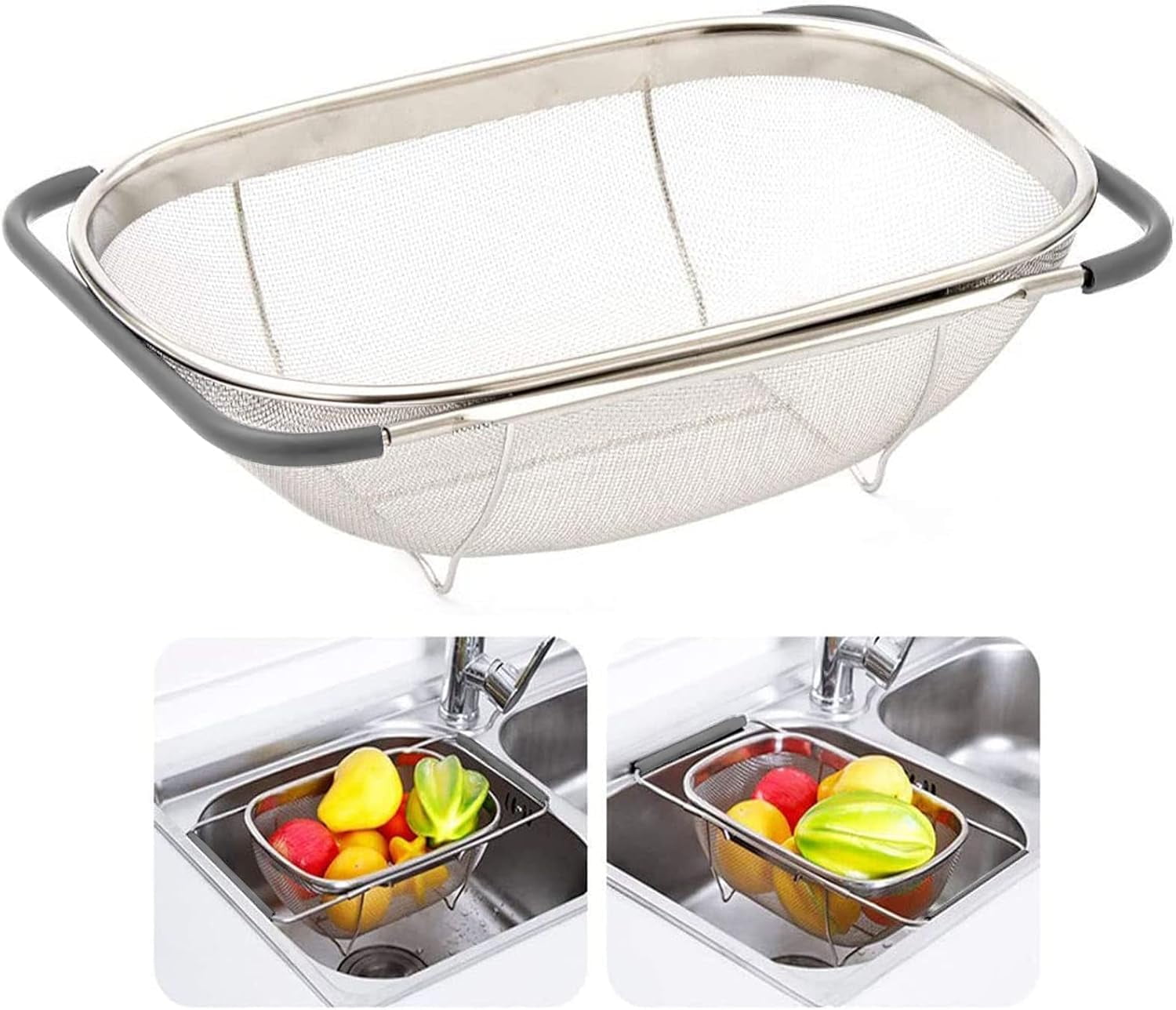 Bybiment Over The Sink Colander, 6 Quarts Steel Oval Colander with ...