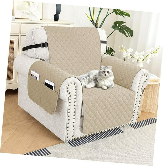 Bybiment Quilted Chair Sofa Cover Chair Covers for Armchair, Washable Slipcover with Pockets and ...