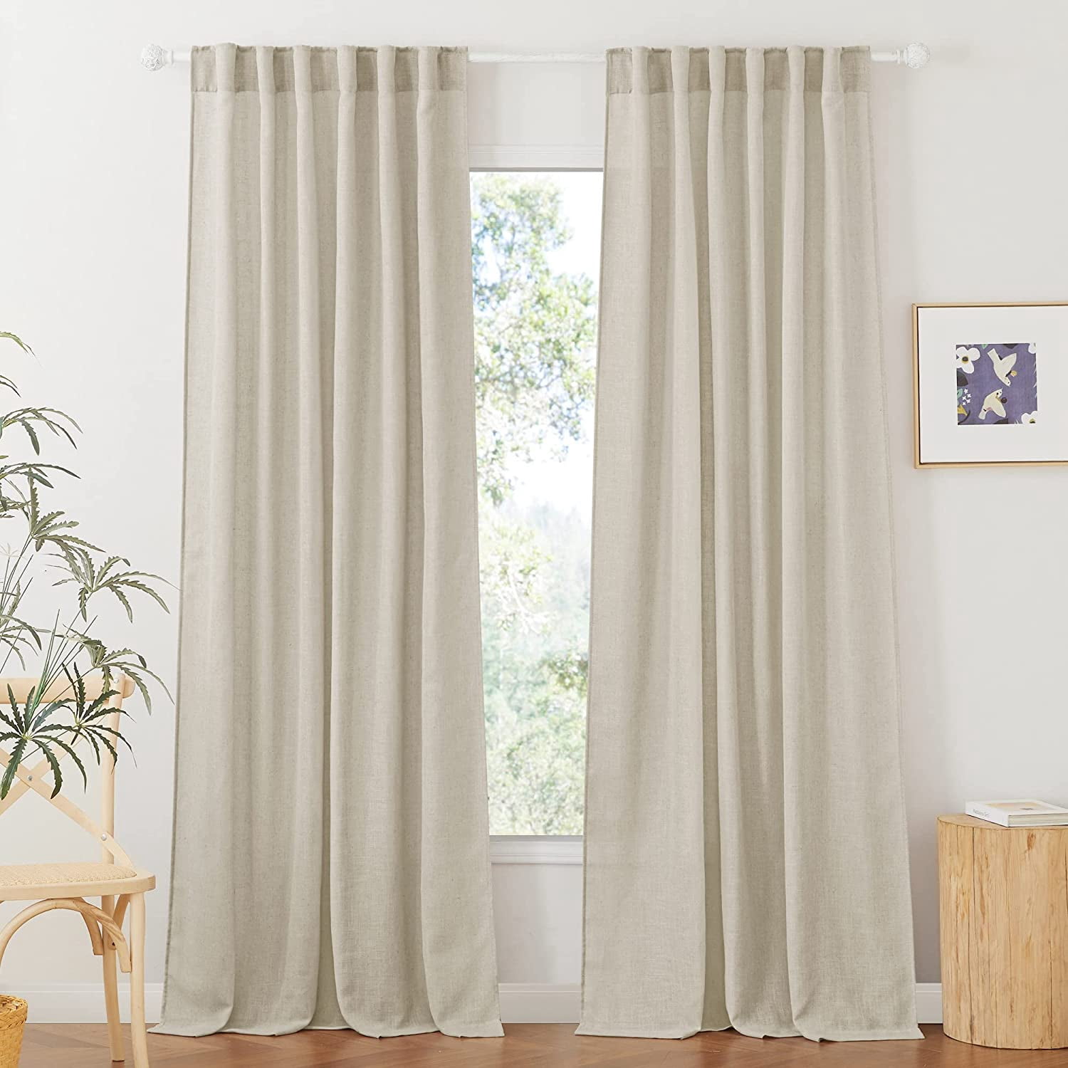 Bybiment RYB Linen Curtains for Bedroom Light Airy Semi Sheer Curtains ...