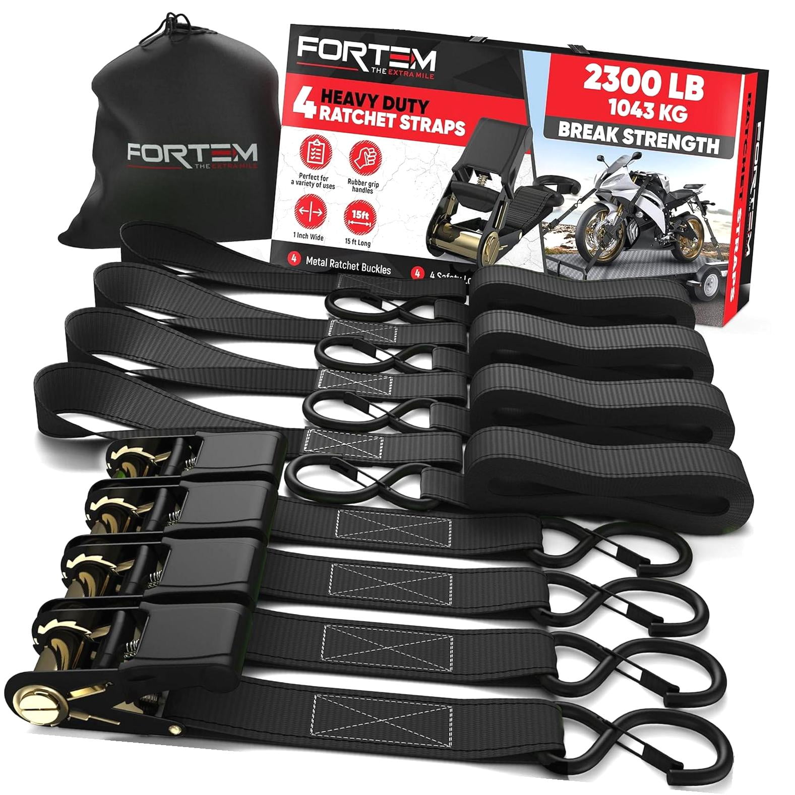 Bybiment Ratchet Straps, 2300lb Break Strength, 4 Pack 15ft x 1in Strap ...