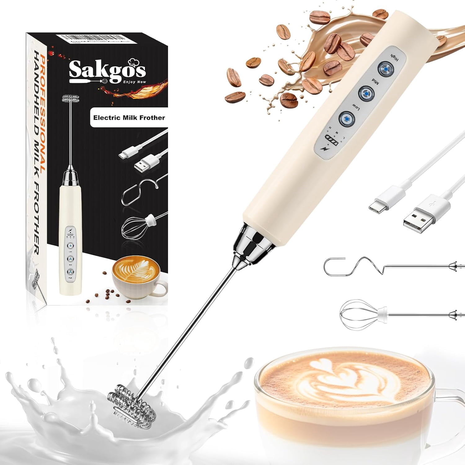 Bybiment Rechargeable Handheld Coffee-Drink Mixer with 3 Speeds ...