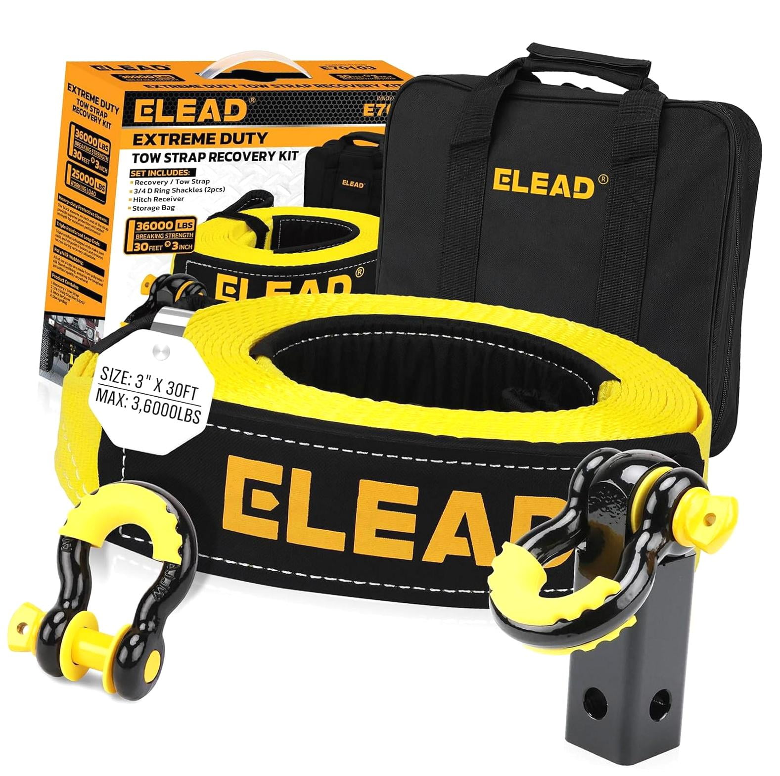 Bybiment Recovery Tow Strap featuring 3" x 30Ft - 36000 LBS Break ...