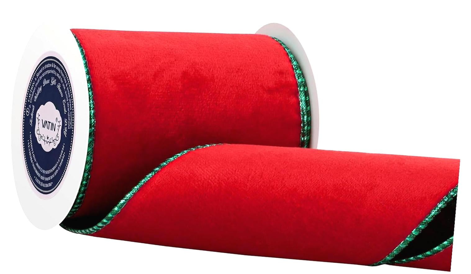 Bybiment Red Velvet Wired 4" Metallic Red Velvet Christmas for Floral ...