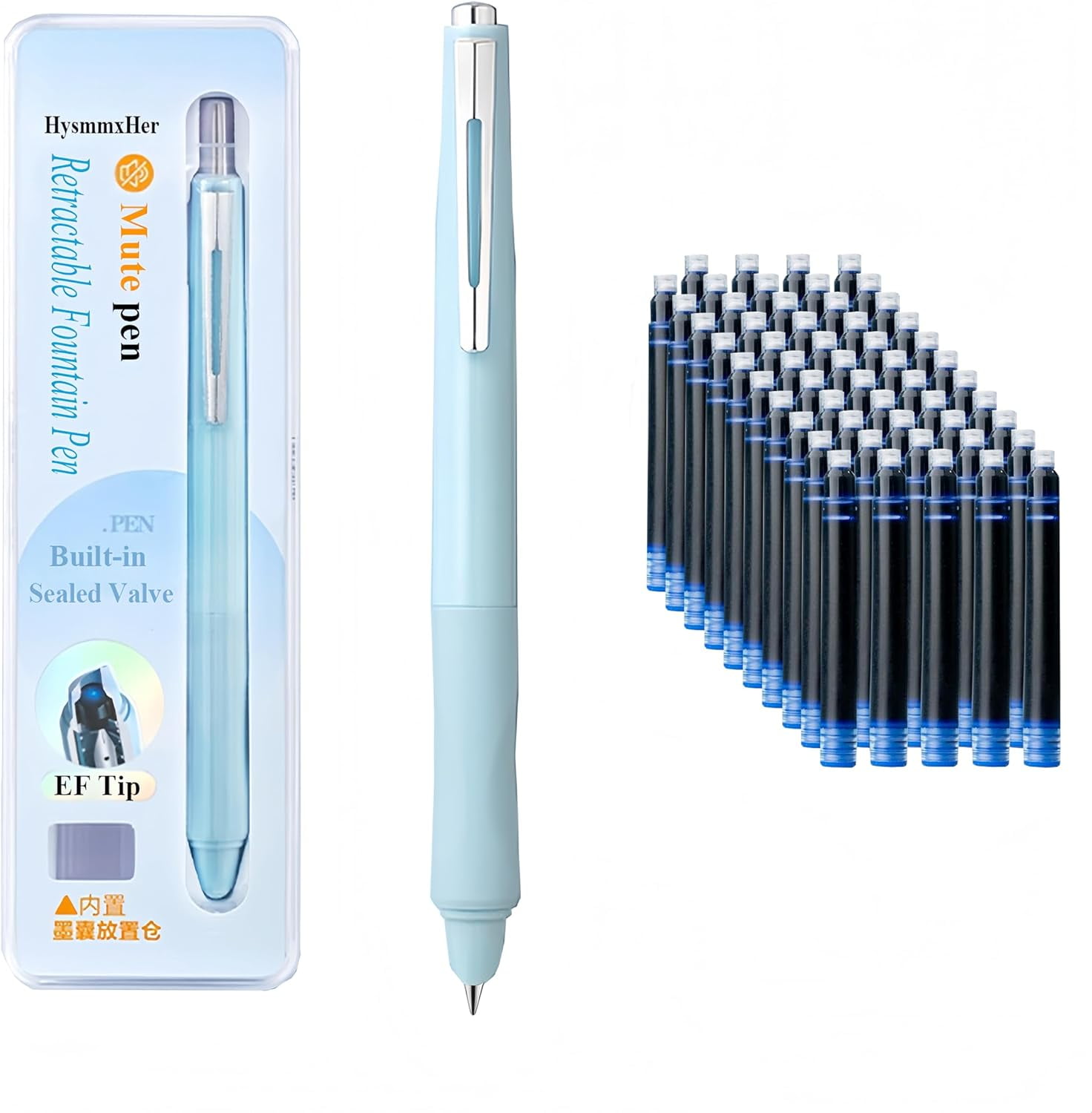 Bybiment Retractable Silent Fountain Pen, 0.38mm, Built-in Pen Tip ...