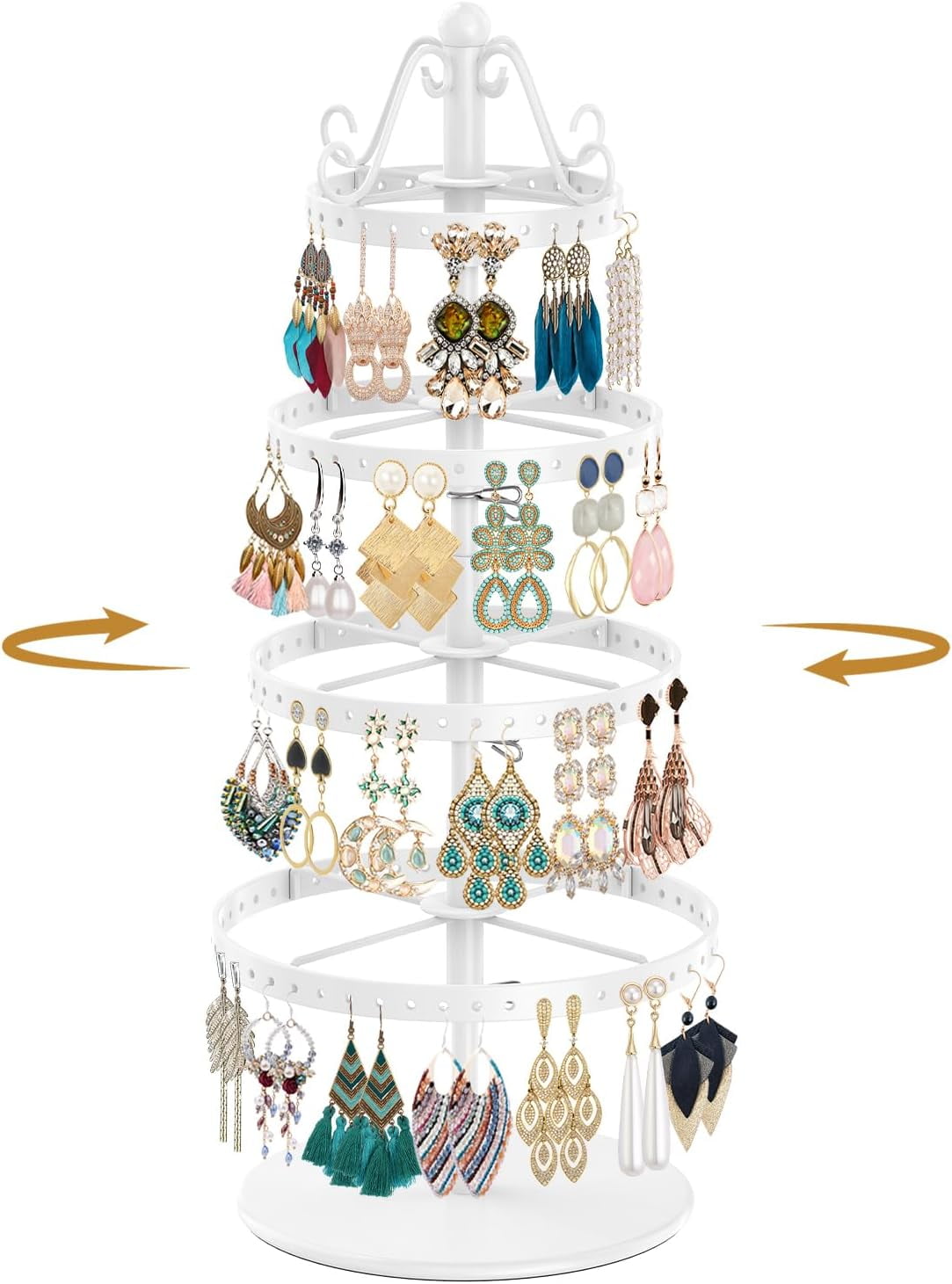 Bybiment Rotating Earring Holder Organizer Stand, 4 Tier Metal Display ...
