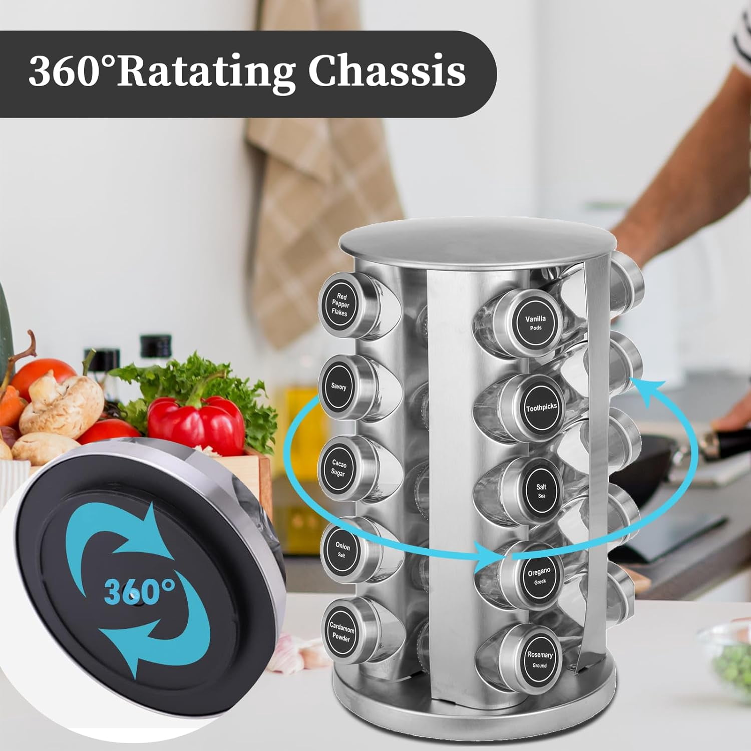 Bybiment Rotating Spice Rack, Cabinet Spice Organizer, 360-Degree Spice ...
