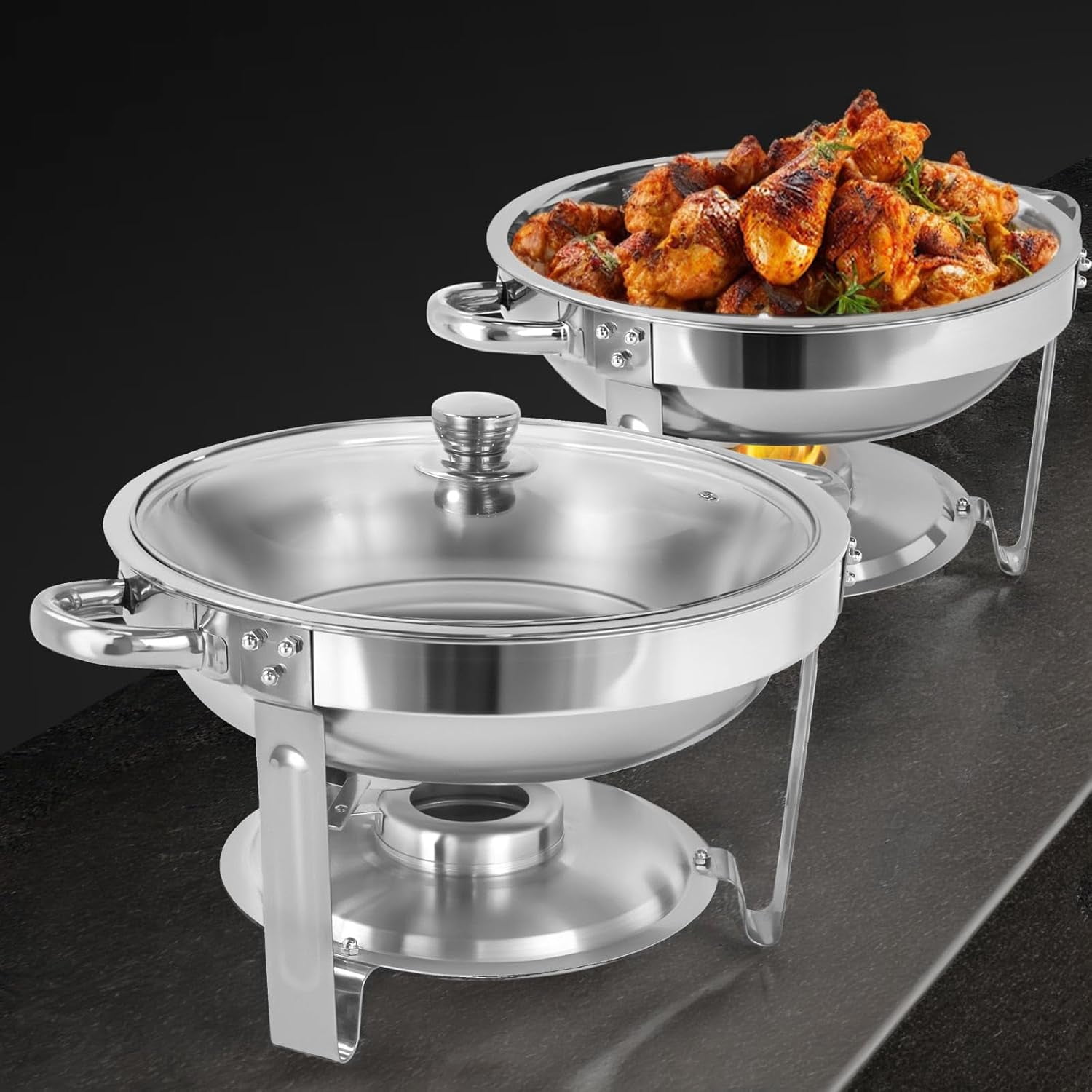 Bybiment Round Chafing Dishes for Buffet with Lid, 2 Pack Steel Chafers ...