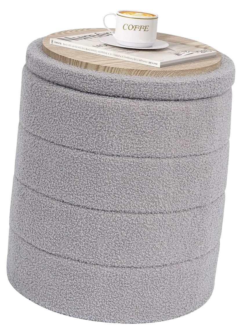 Bybiment Round Foot Rest Stool with Tray Velvet Folding, Boucle Foot ...