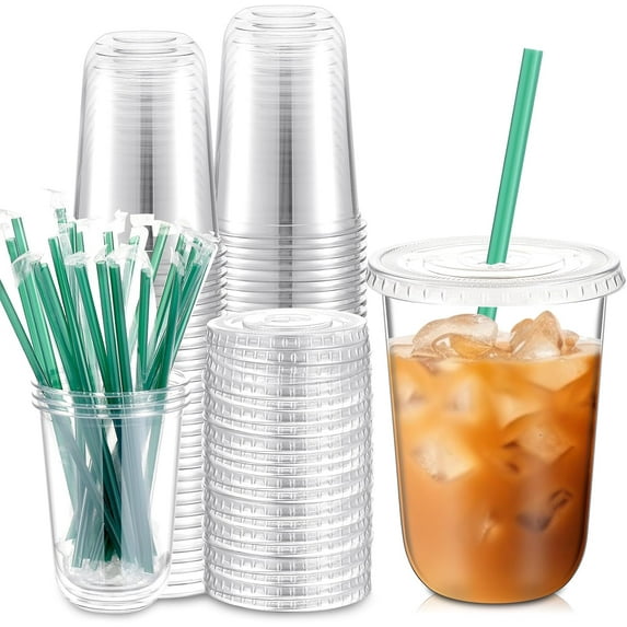 Bybiment Set Plastic Cups with and Straws, Plastic Iced Beverage ...