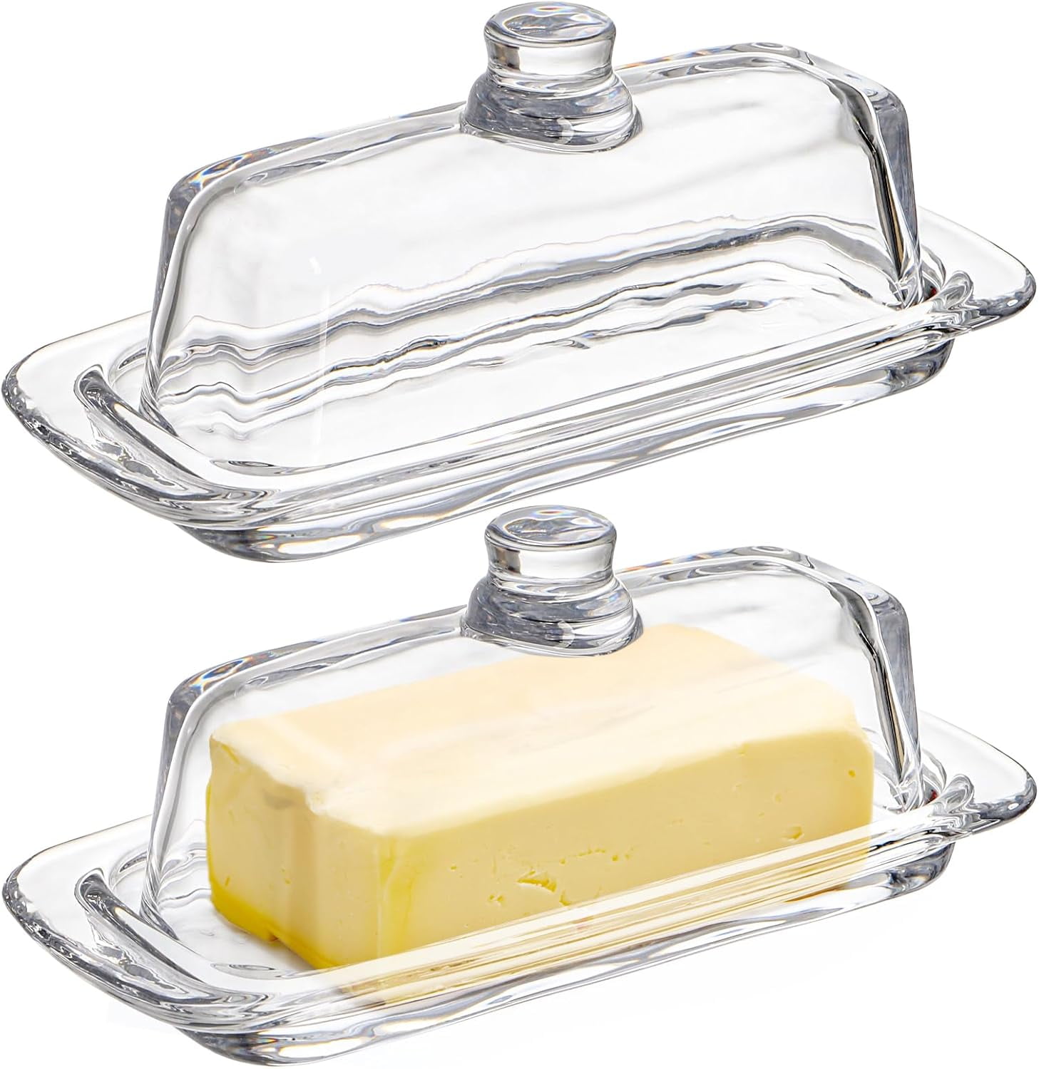 Bybiment Set of 2 Butter Dishes with Handled , Clear 2-Piece Design ...
