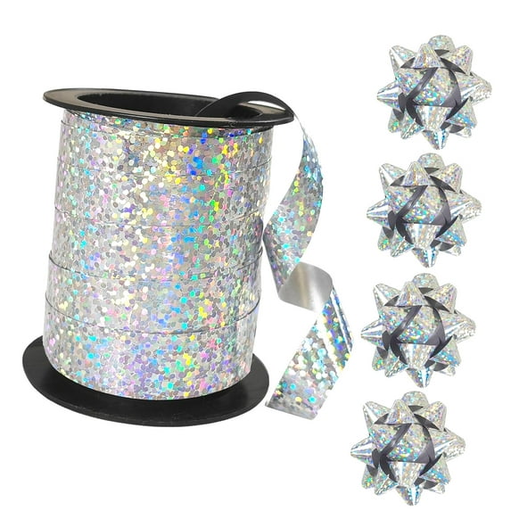 Bybiment Silver Glitter Curling Set, 4 Pieces of 2-Inch Bows and 3/8 ...