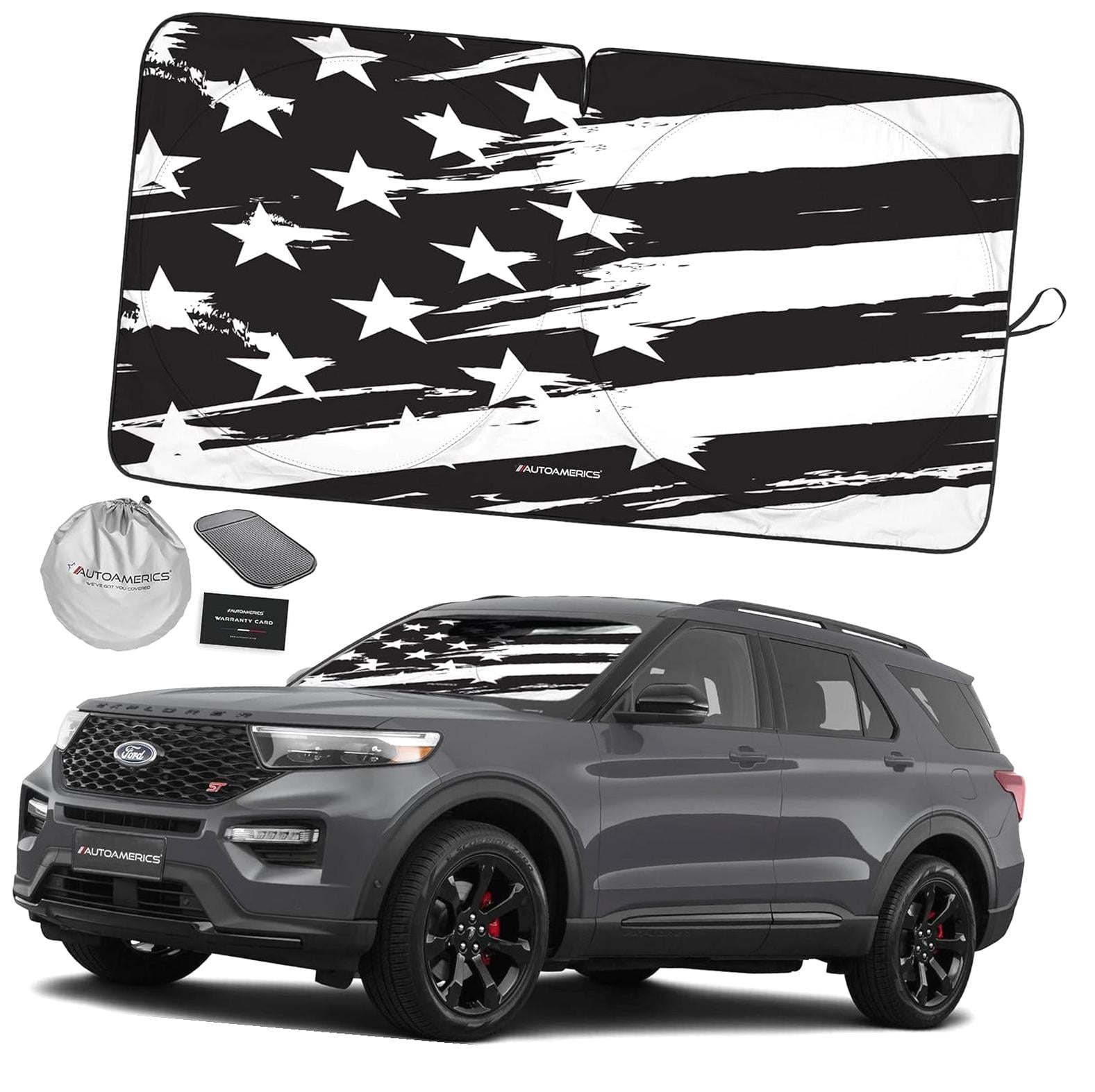 Bybiment Single Windshield Sun Shade & White Art Flag USA Style ...