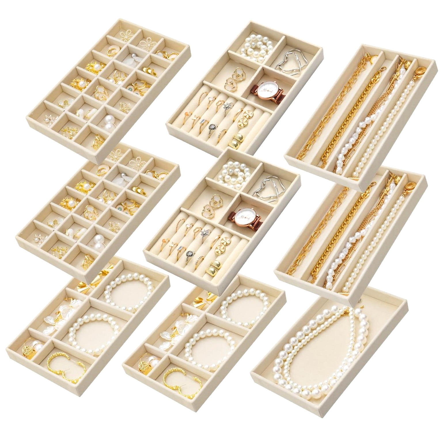 Bybiment Stackable Jewelry Organizer Trays Set of 9, Small Velvet ...