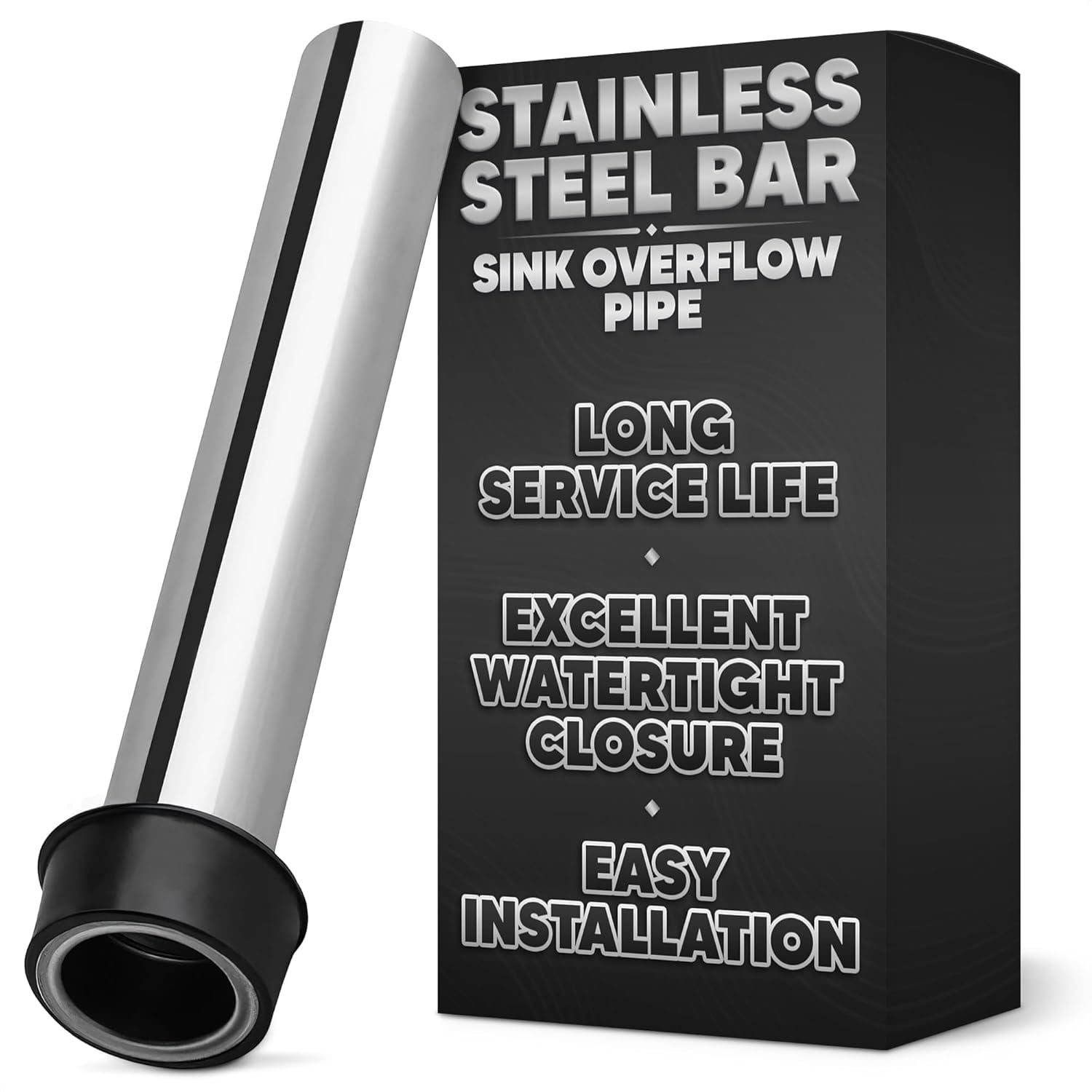 Bybiment Steel Sink Overflow Pipe 7.48 IN Metal Sink Strainer Pipe Tube ...