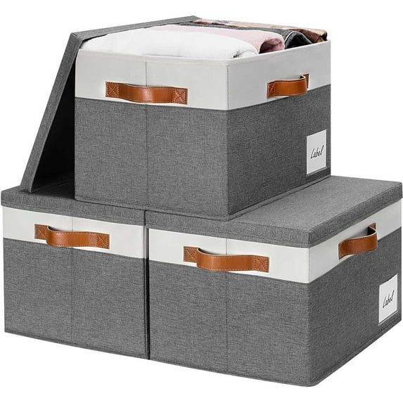 Bybiment Storage Bins with 3 Pack, Large Storage Baskets with Handles ...