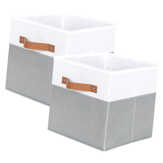 Bybiment Storage Bins, Two-Tone Foldable Storage Cubes with Leather ...