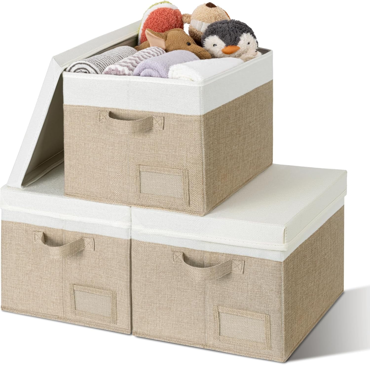 Bybiment Storage Bins with , Storage Baskets for Linen Closet Shelves ...