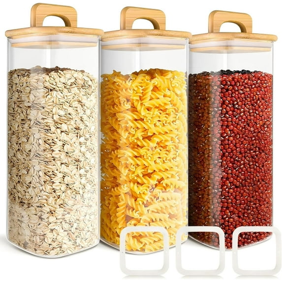 Bybiment Storage Containers With Wood , 3 Set of 67oz Square Food Jars ...