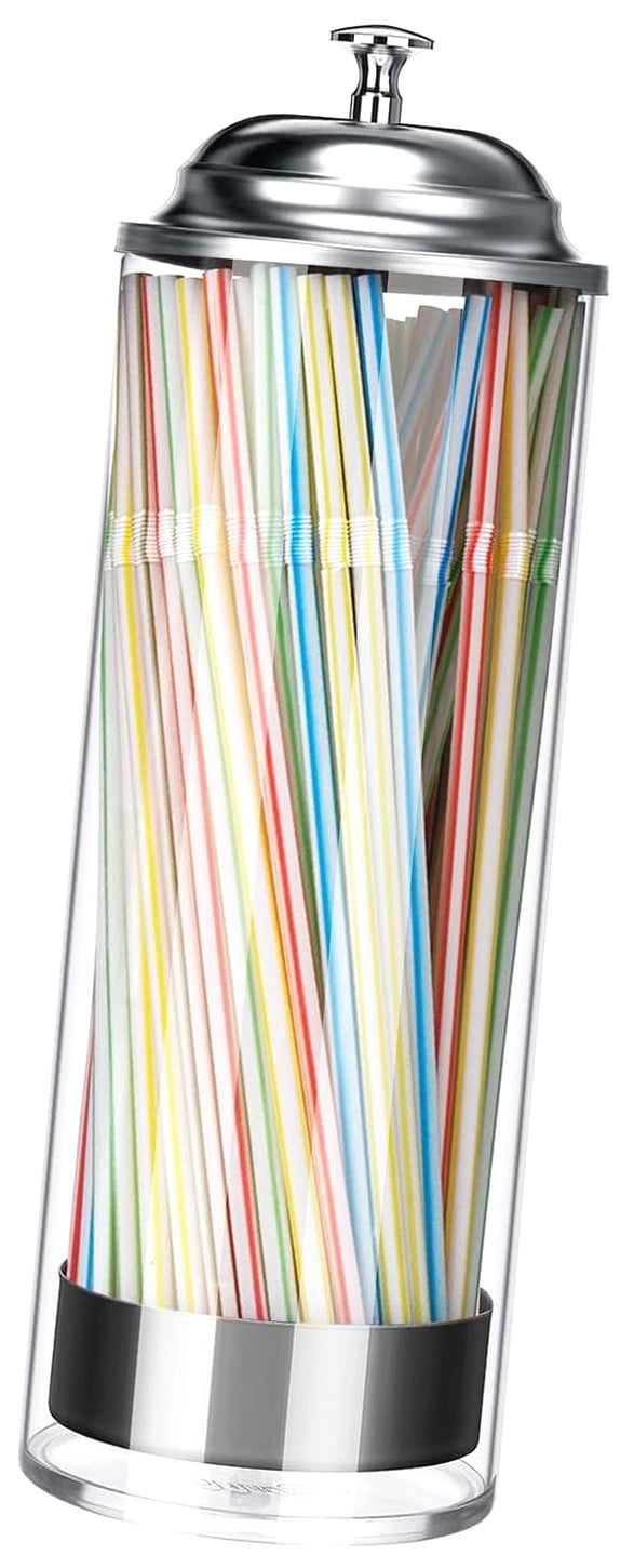 Bybiment Straw Holder Dispenser 100 PCS Straws Included Clear Drinking ...