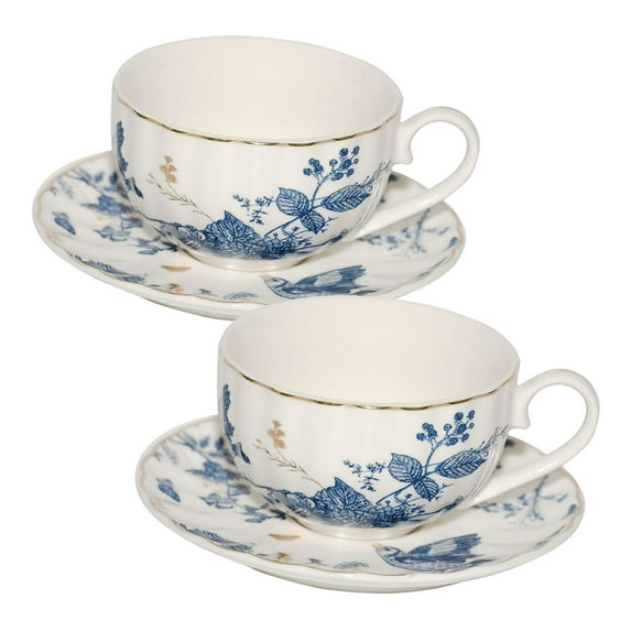 Bybiment Tea Cups and Saucers Set, Coffee Cappuccino Latte Mugs with ...