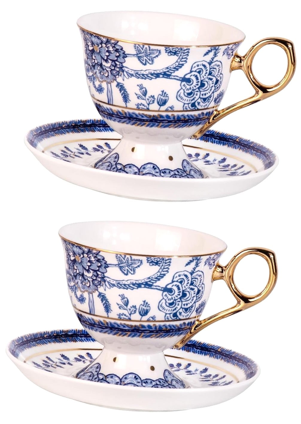Bybiment Tea Cups and Saucers Set of 2, Fine Coffee Cups, 8.5-Ounce ...