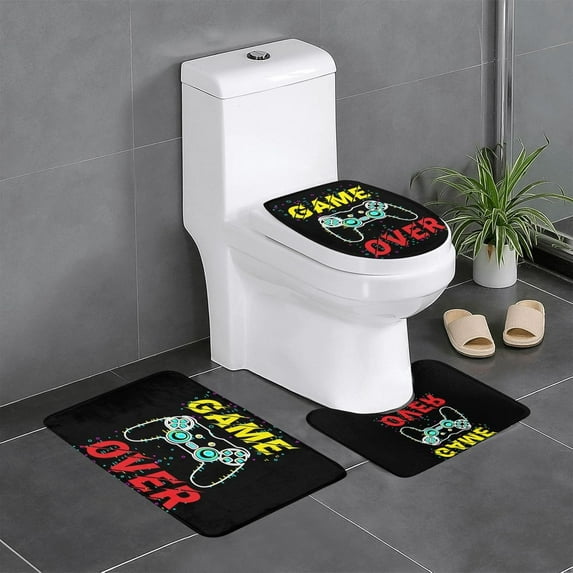 Bybiment Theme Bathroom Rugs Set 3 Piece, Mat + Mat + Cover, Soft ...