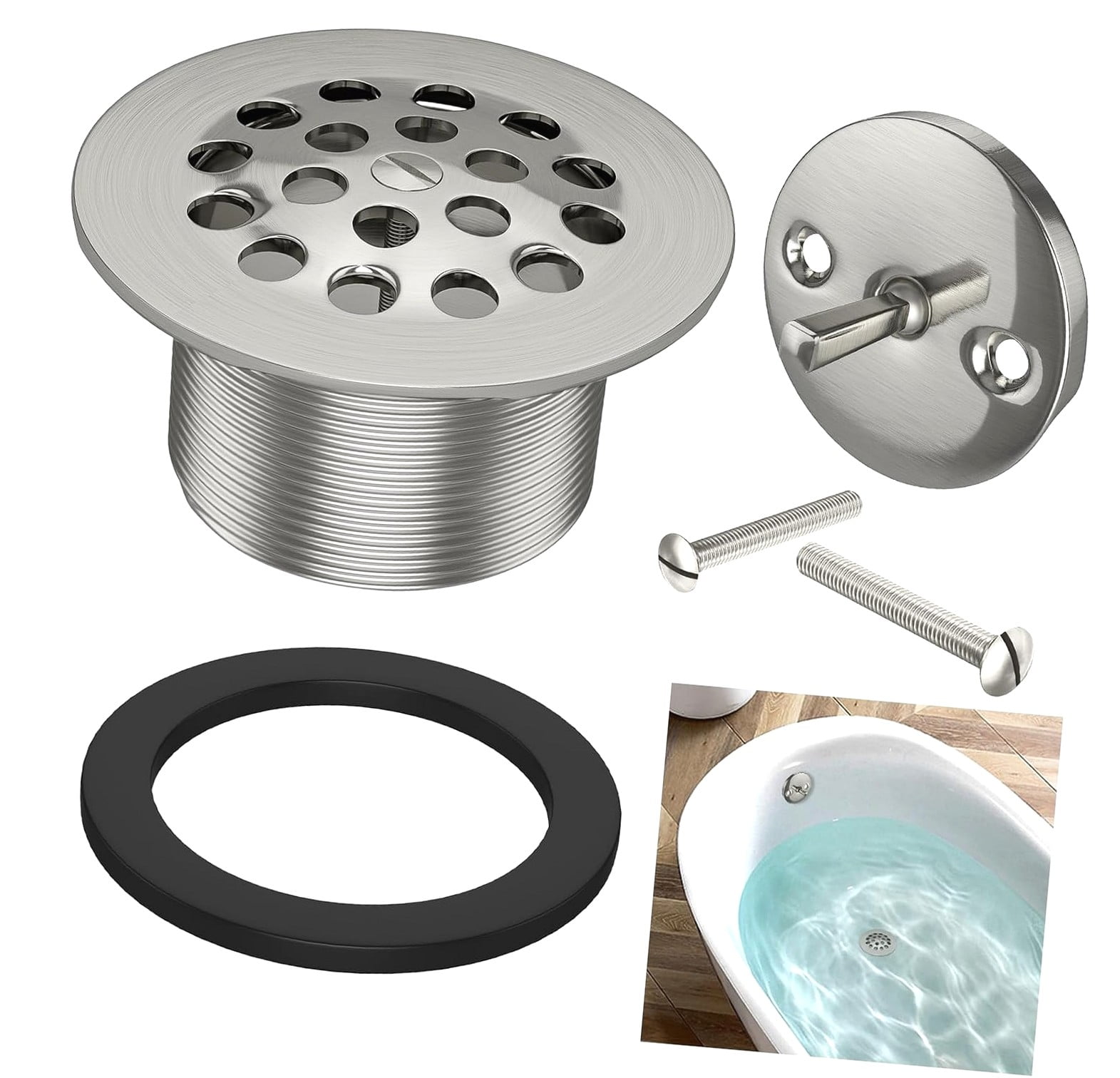Bybiment Trip Lever Tub Kit Set with Two Hole Overflow Face Plate, Trip ...