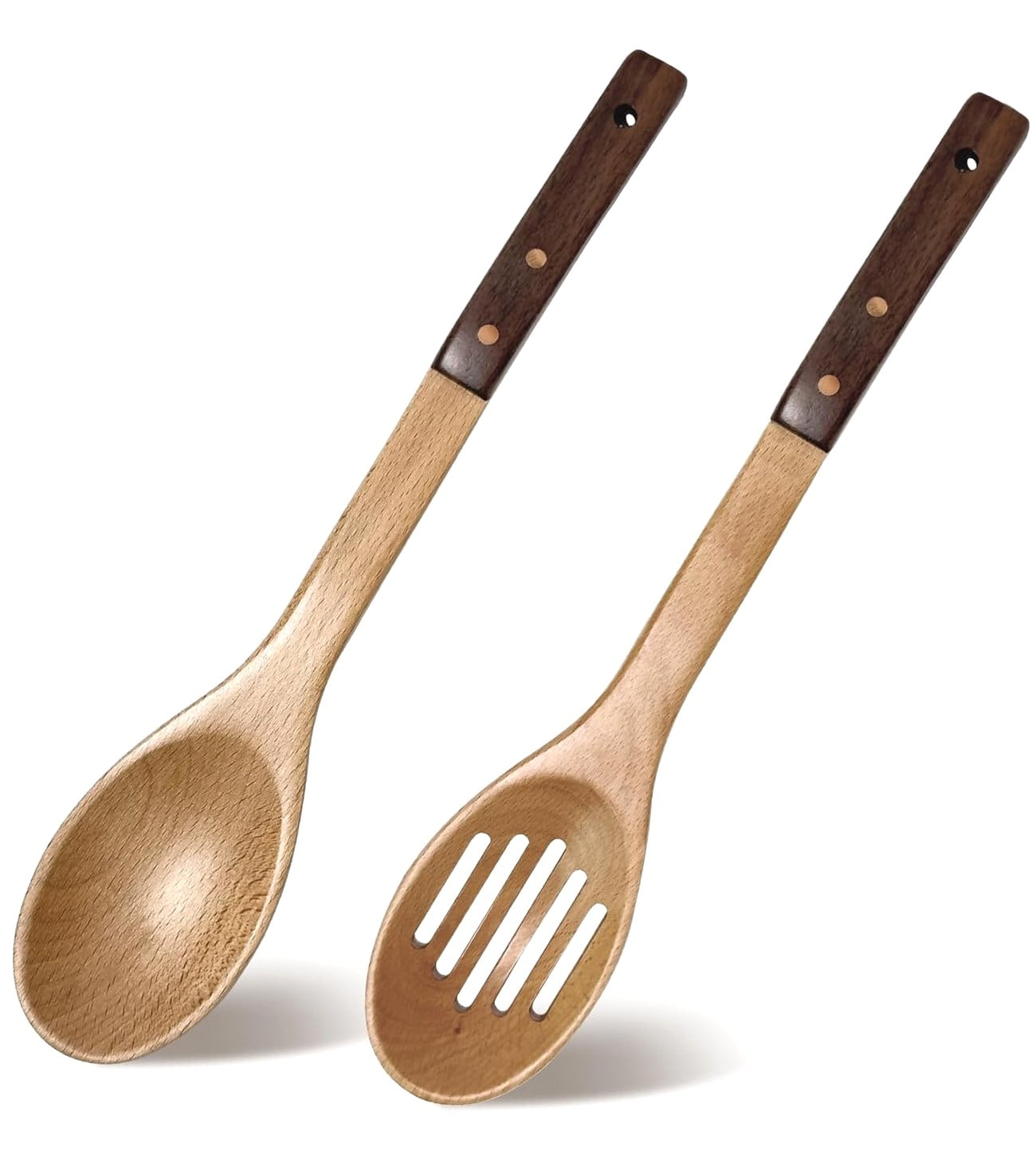 Bybiment Walnut and Beech Wood Cooking Spoon Set Slotted Kitchen Spoon ...
