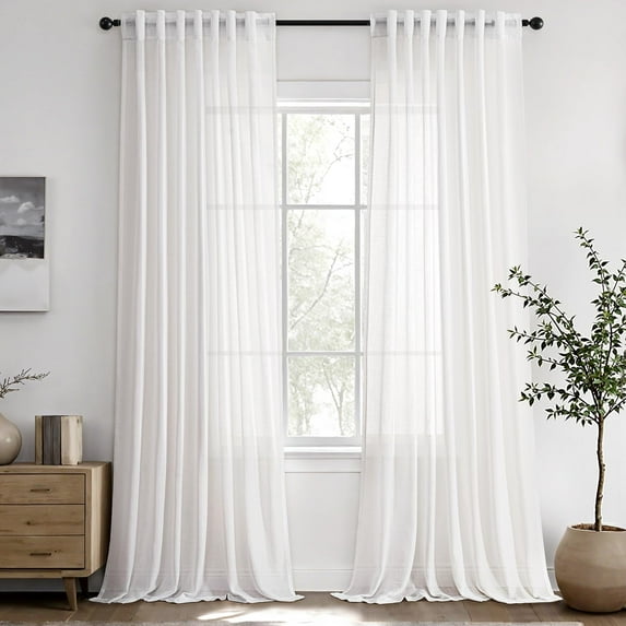 Bybiment White Semi Sheer Linen Curtains 84 inches Long Back Tab Light ...