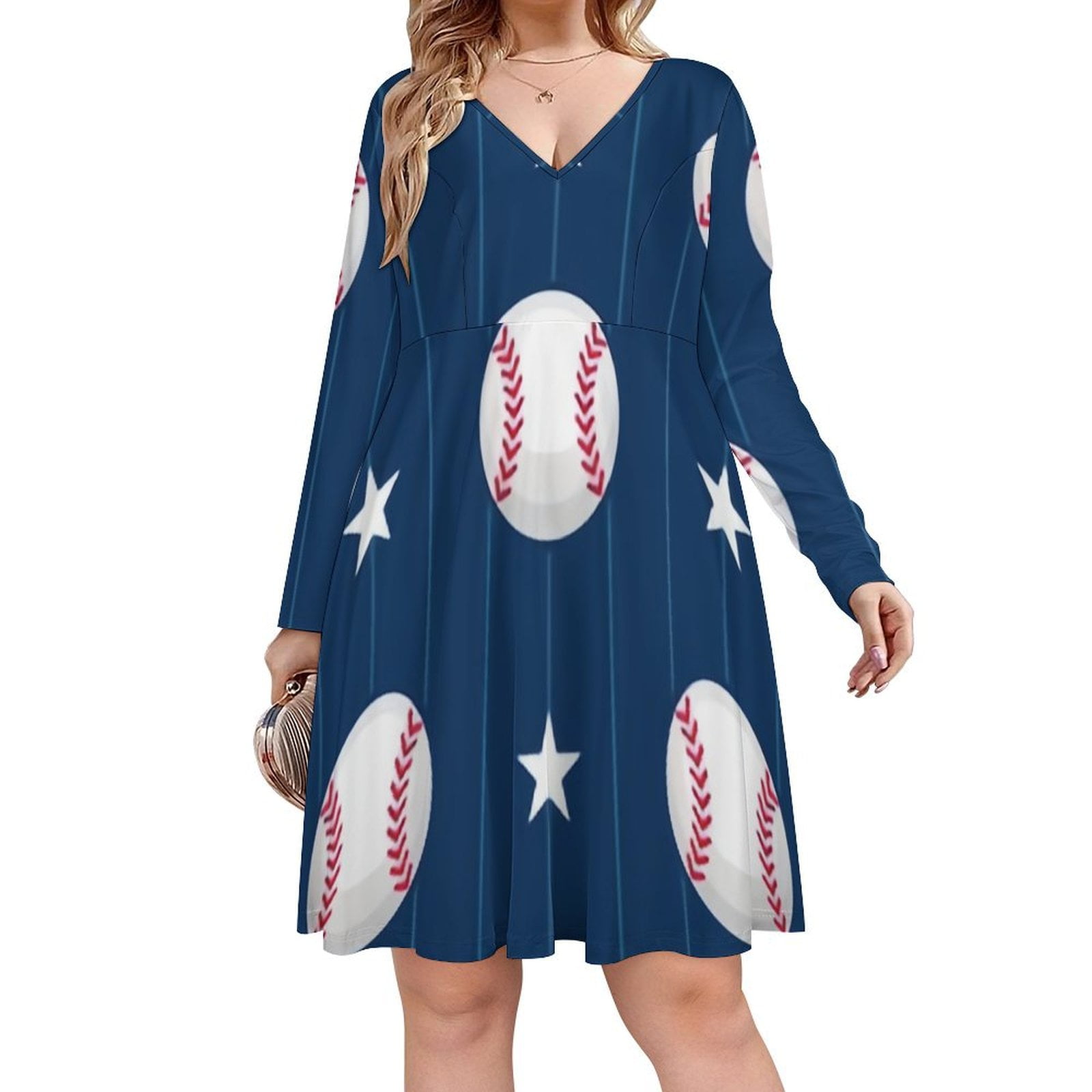 Bybiment Women's Plus Size Midi Dresses, Baseball Sport Pattern Summer Casual T Shirt Dress ...