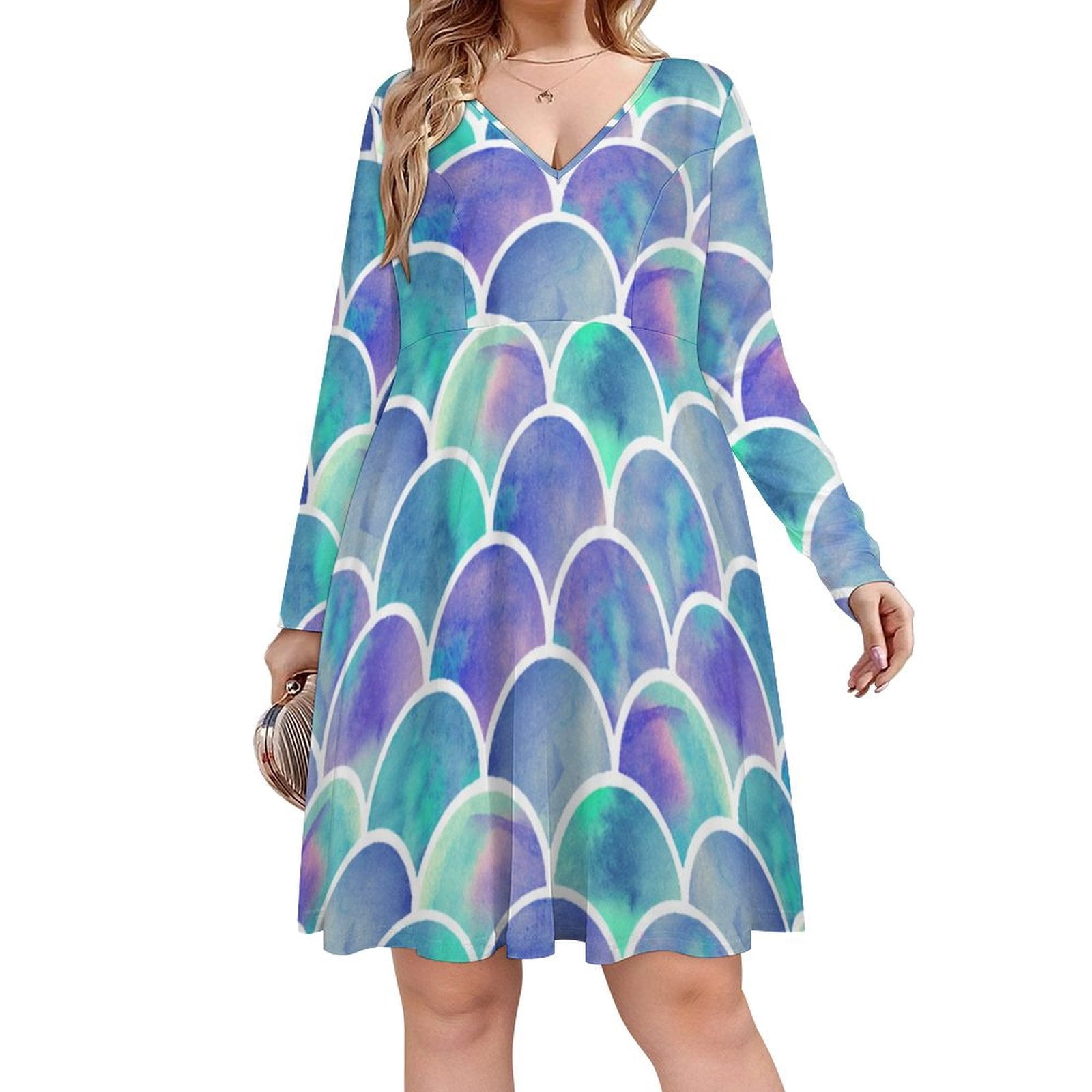 Bybiment Women's Plus Size Midi Dresses, Watercolor Rainbow Scales ...