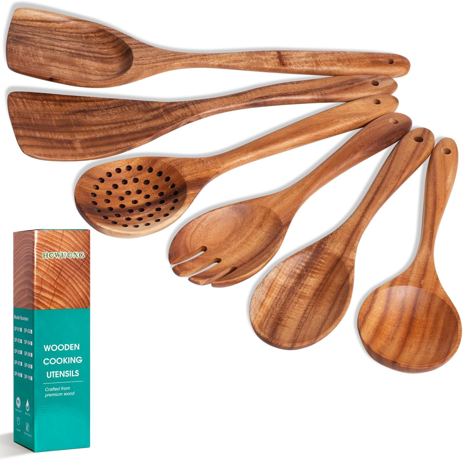 Bybiment Wooden Spoons for Cooking, 6-Piece Wood Cooking Utensils Set ...