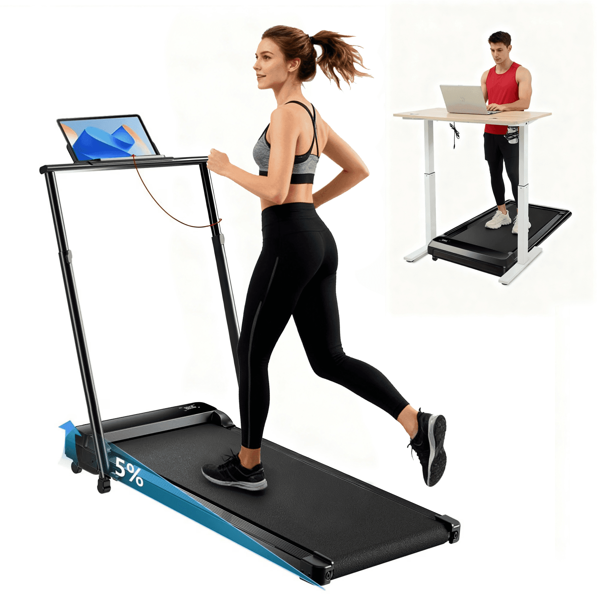 Bycyla4-in-1 Foldable Treadmill with Adjustable Handlebar, 2.5HP Motor ...