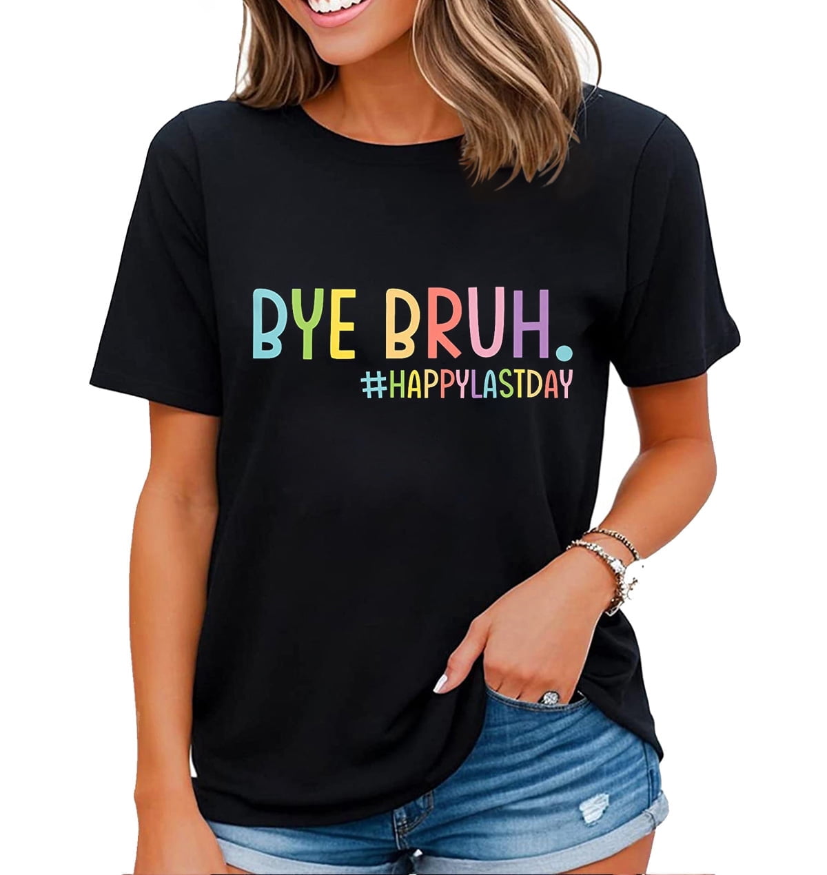 Bye Bruh Happy Last Day Colorful Graphic Tee Funny Retro End of School ...