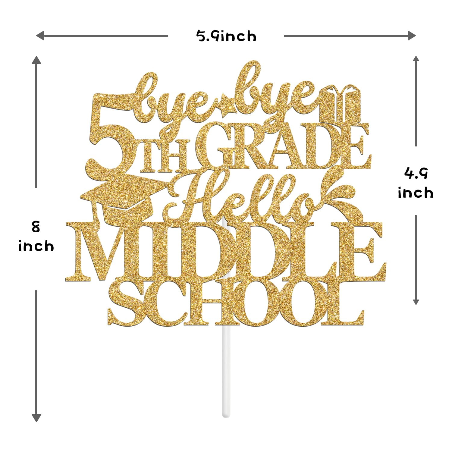 Bye Bye 5th AJH3 Grade Hello Middle School Cake Topper, Congrats 5th ...