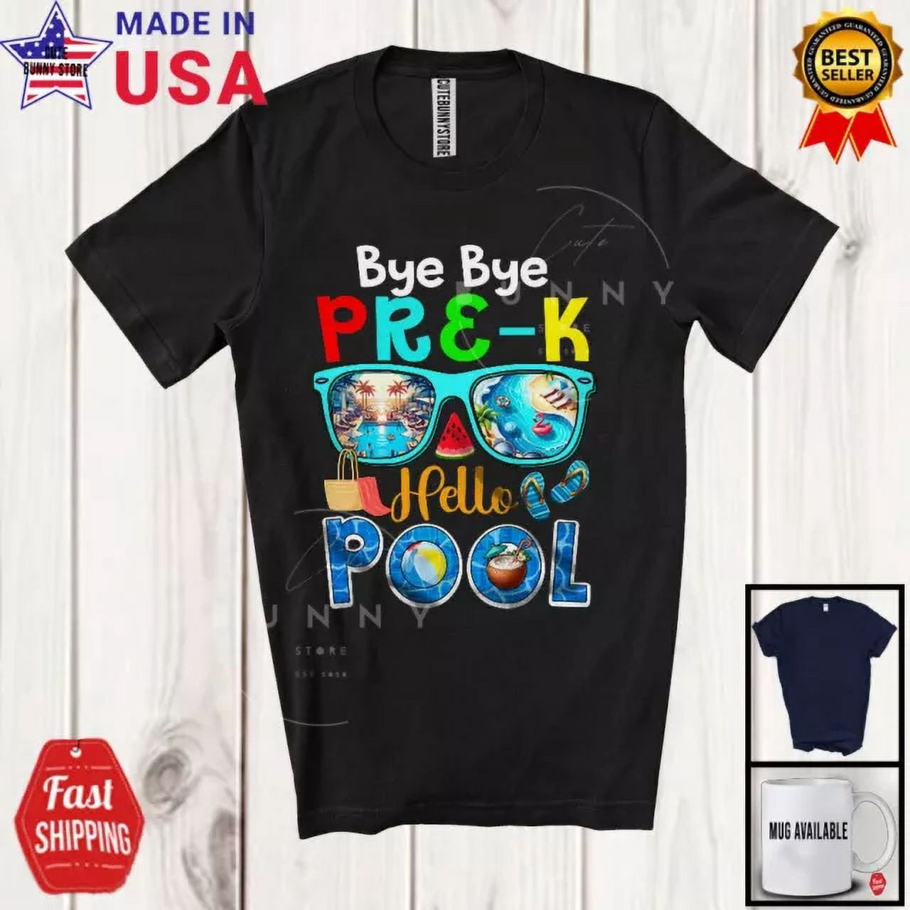Bye Bye Pre-K Hello Pool, Colorful Summer Vacation Sunglasses Students ...