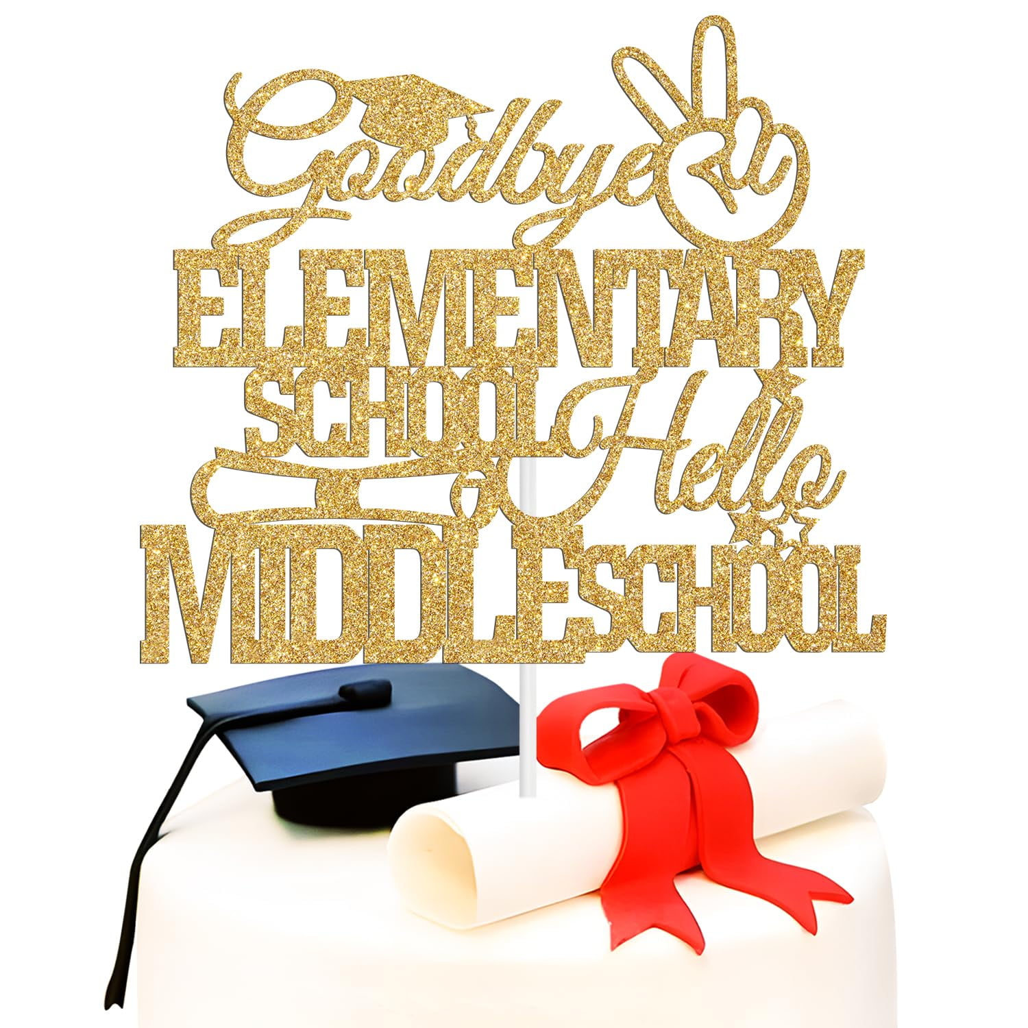 Bye Elementary School AJH3 Hello Middle School Cake Topper, 5th Grade ...