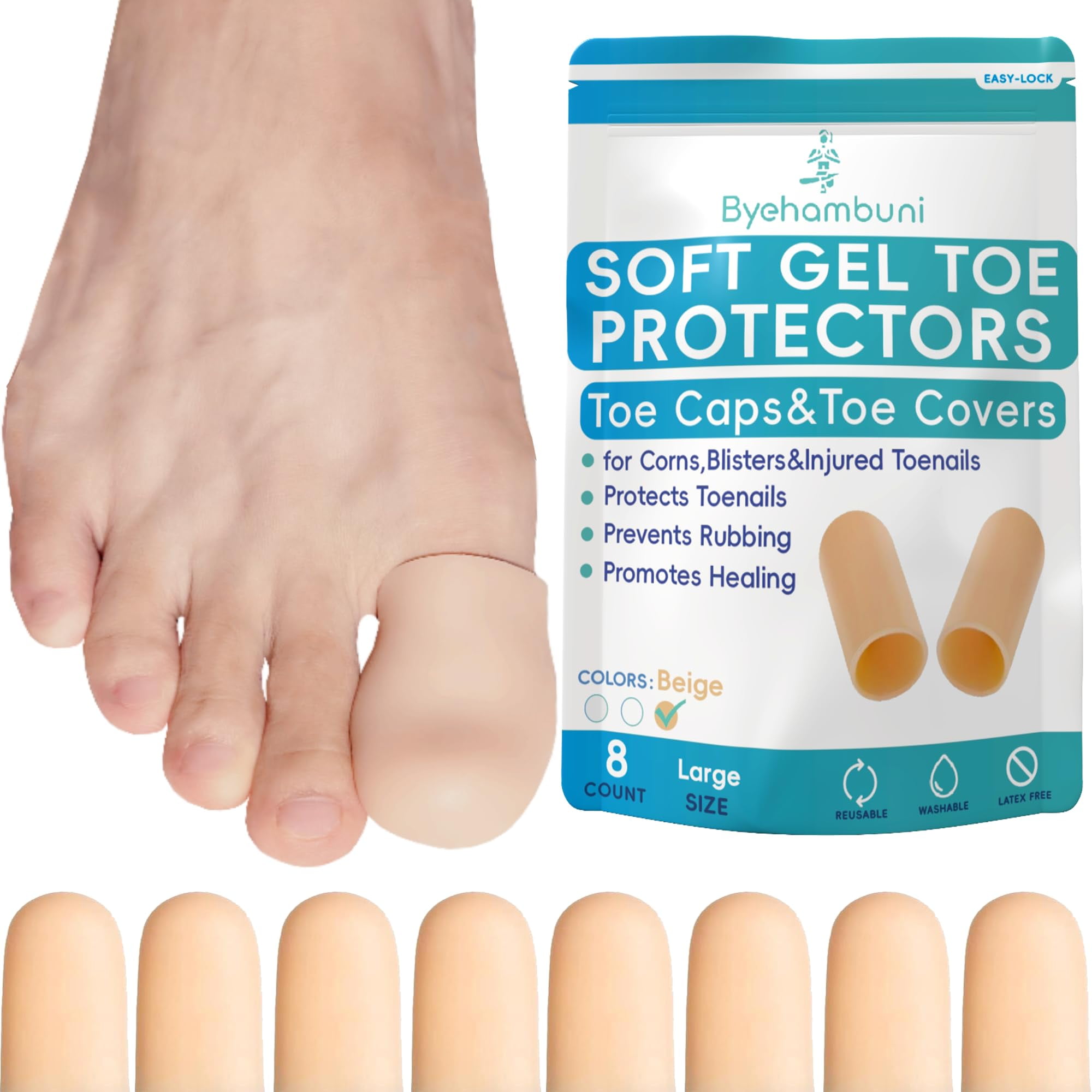 Byehambuni Gel Big Toe Protectors for Men and Women - 8 Pack Toe Covers ...