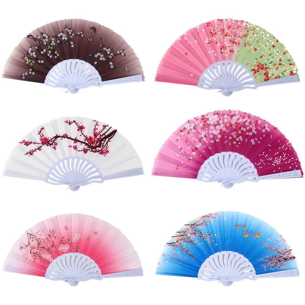 Byfri 6 Pack Floral Printed Folding Hand Fans Dance Performance ...
