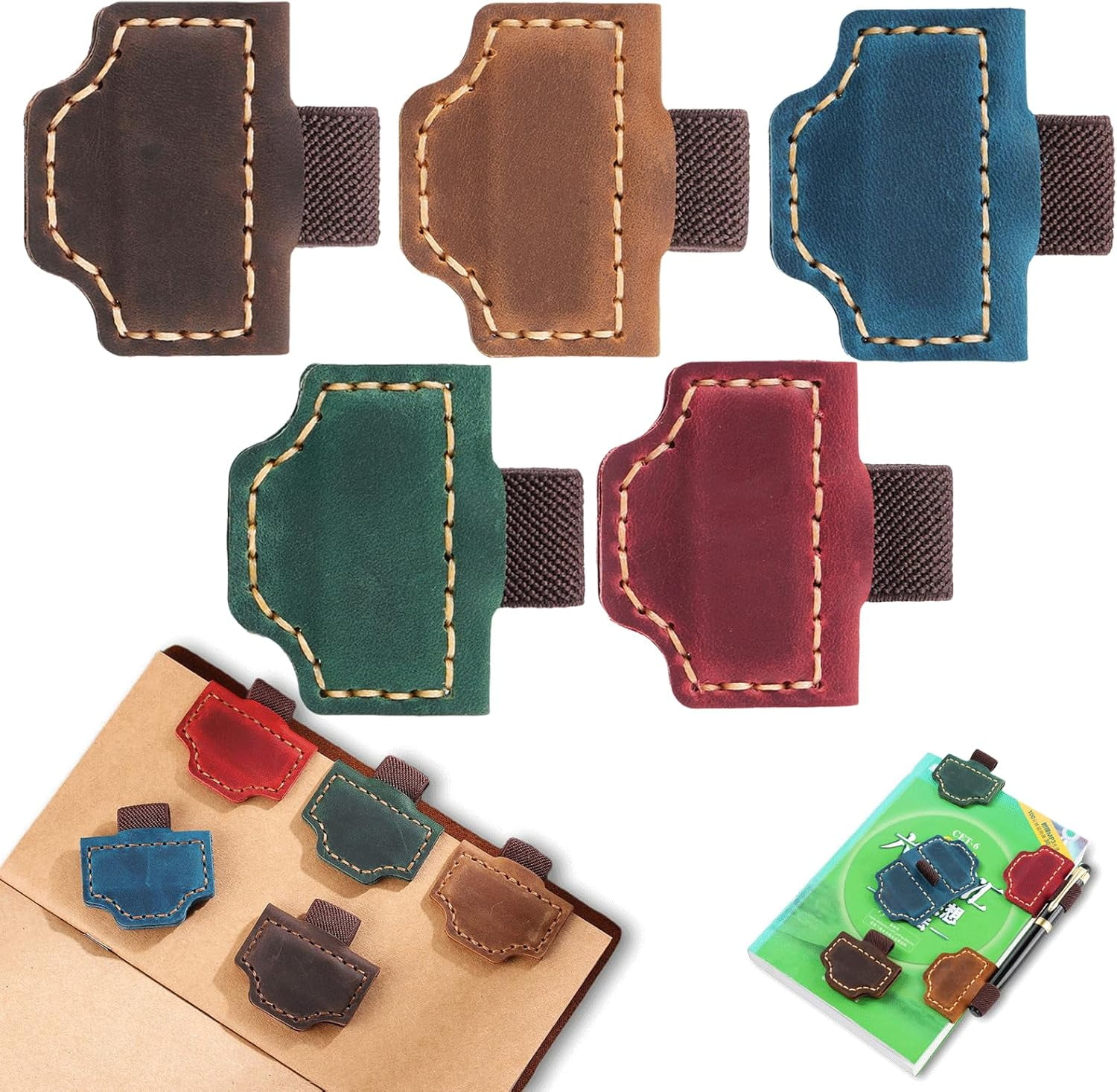 Bygone Mark Bookmark with Pen Holder, 2025 Upgraded Personalized Magnetic Leather Pen Holder ...