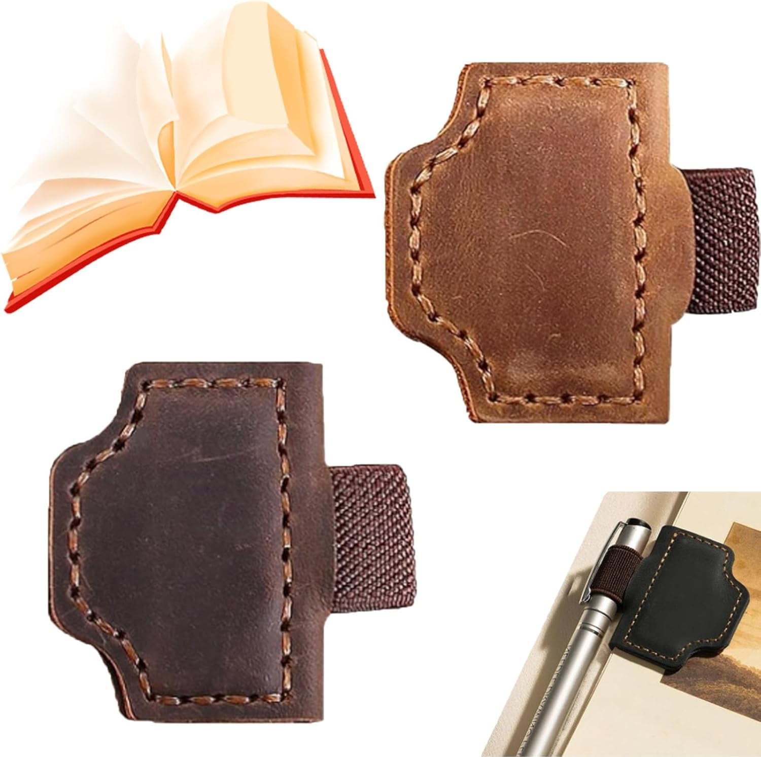 Bygone Mark Bookmark with Pen Holder, Bygonemark Personalized Magnetic Custom Leather Pen Holder ...