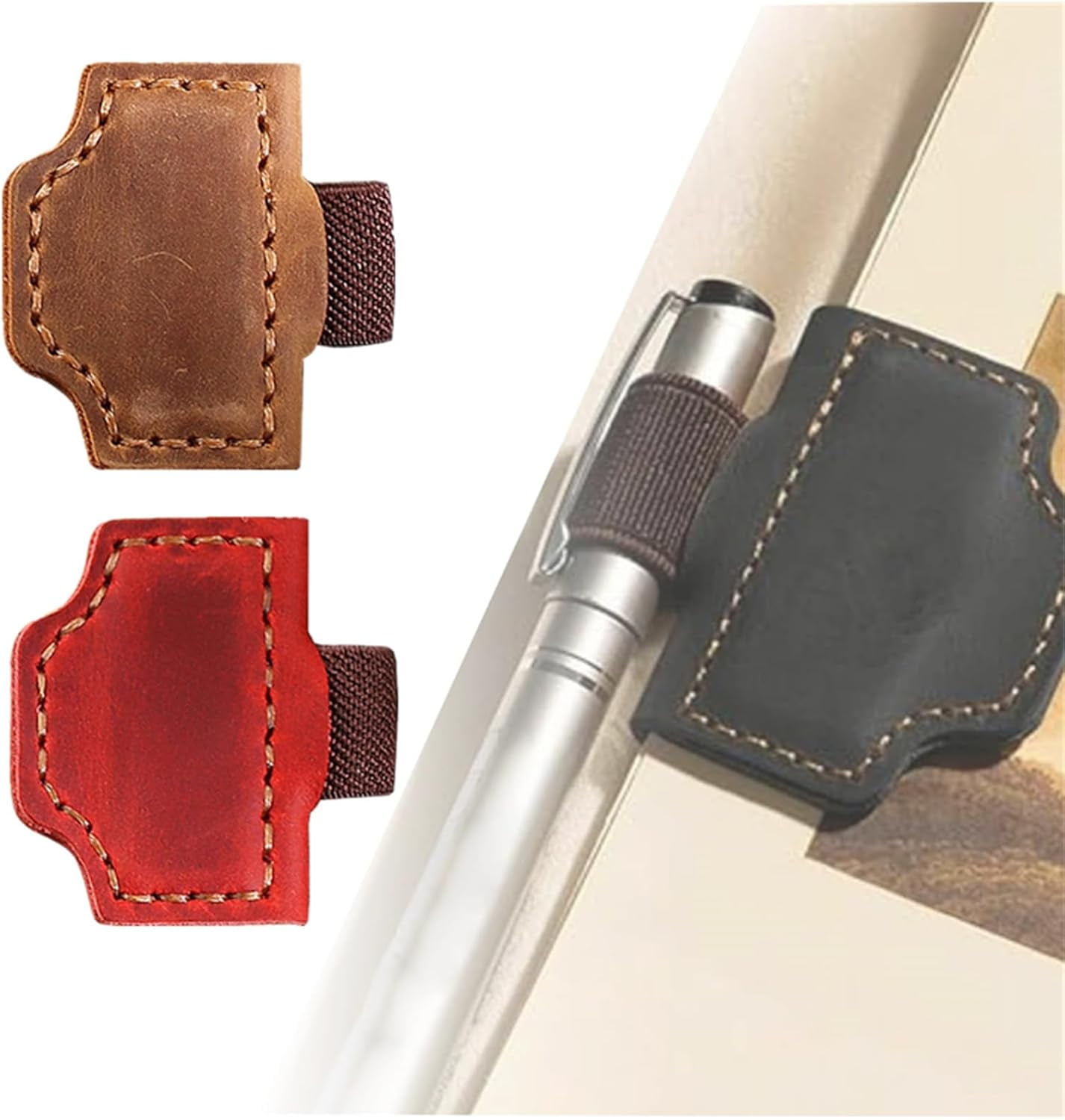 Bygone Mark Bookmark with Pen Holder, Personalized Magnetic Leather Pen ...