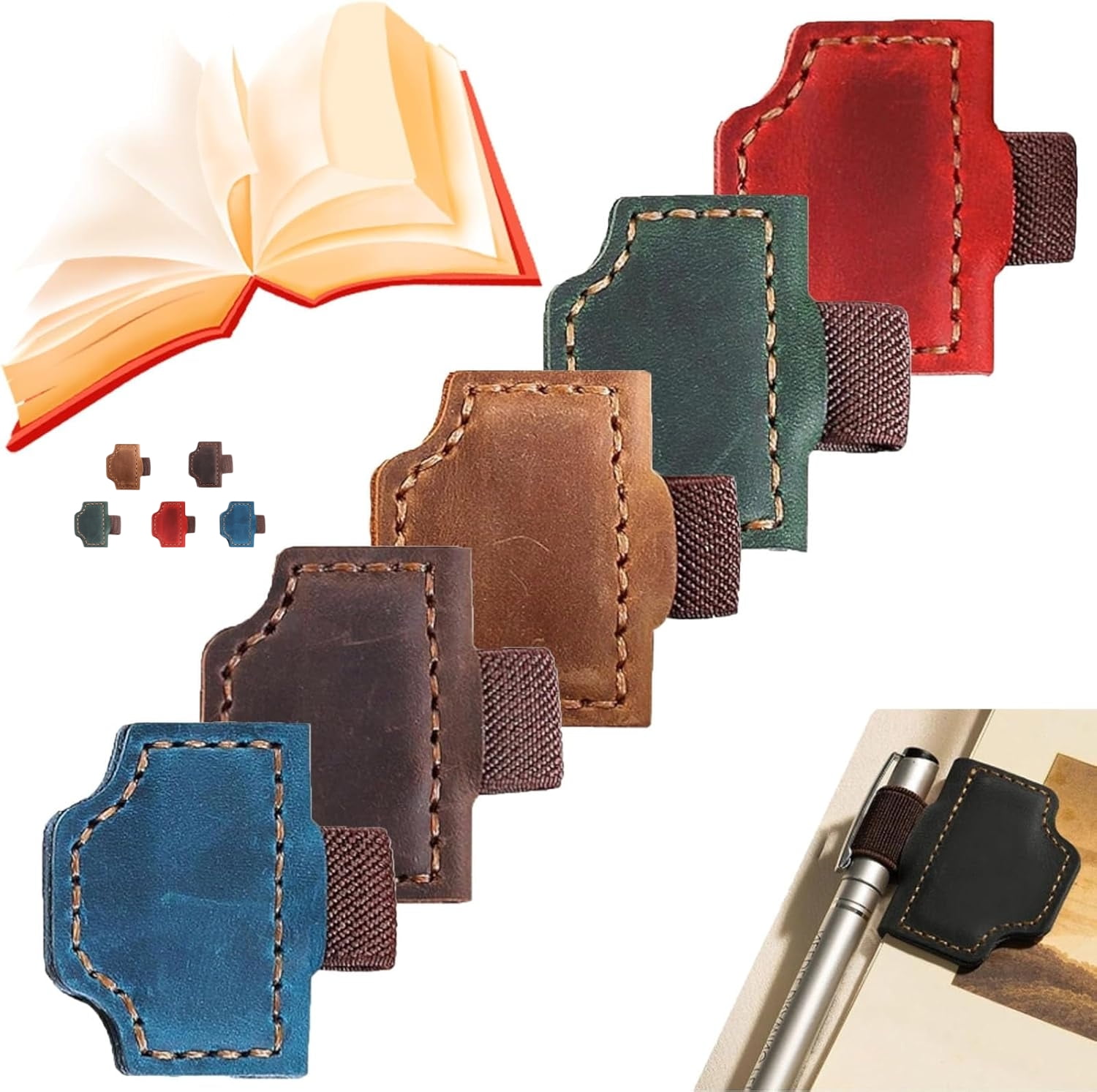 BygoneMark -Personalized Magnetic Leather Pen Holder Bookmark ...