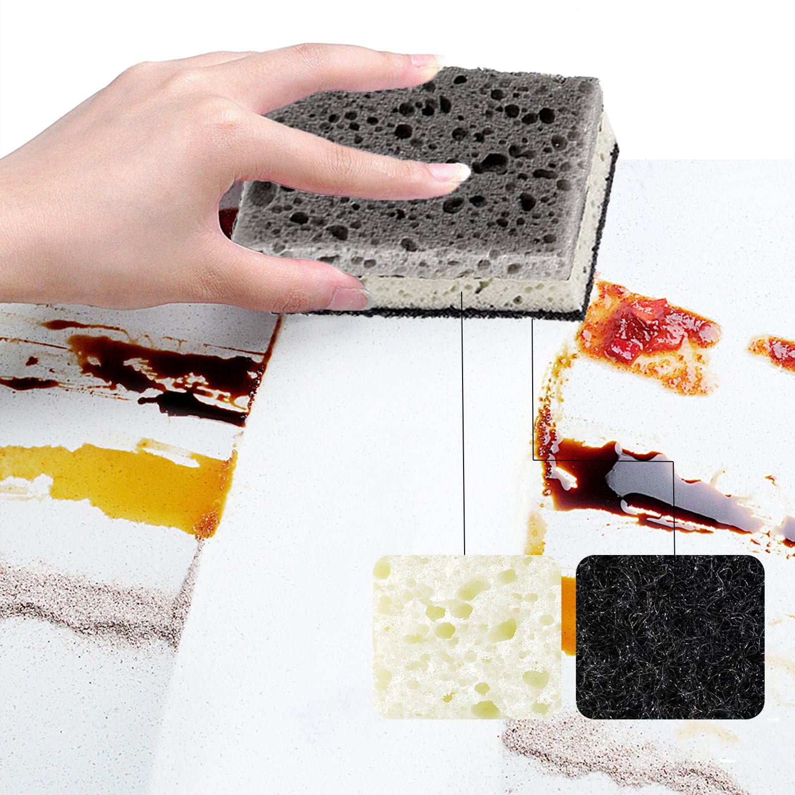 Byikun 10 Pcs Natural Wood Pulp Sponge Double-Side Oil Dishwashing ...