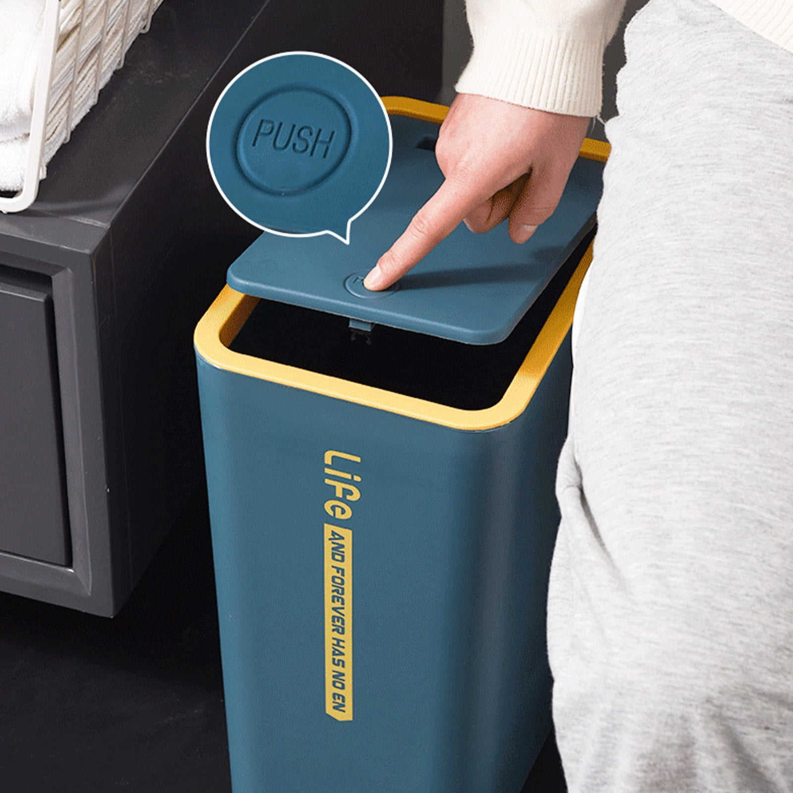 Byikun 4 Gallon Plastic Clip Trash Can Press Top Lid Garbage Bin Dark ...