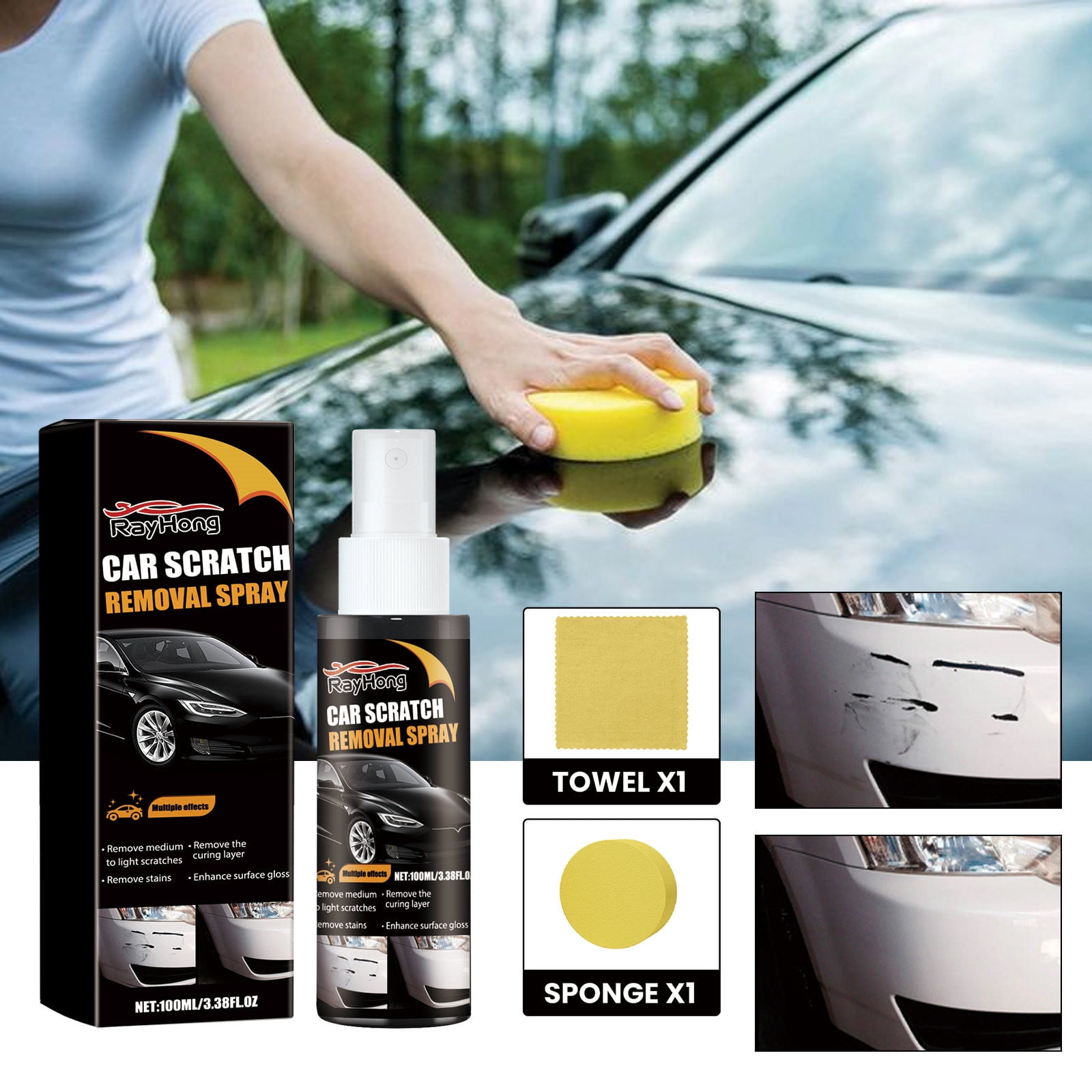 Byikun Car Scratch Removal Paste 100ml with Sponge - Powerful Cleaner ...