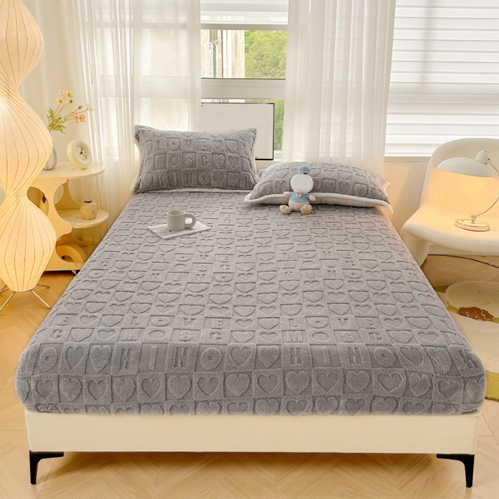 Byikun Crystal Fleece Sheet Set Plush Comfort Bedding Non-Pilling ...