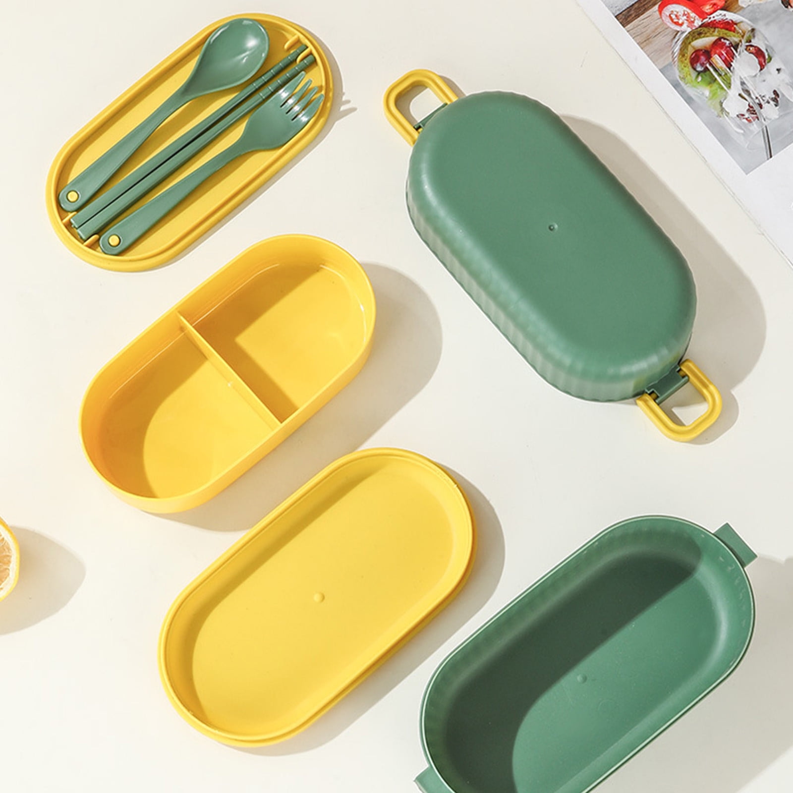 Byikun Double Plastic Lunch Boxes Layered Student Lunch Boxes Office ...